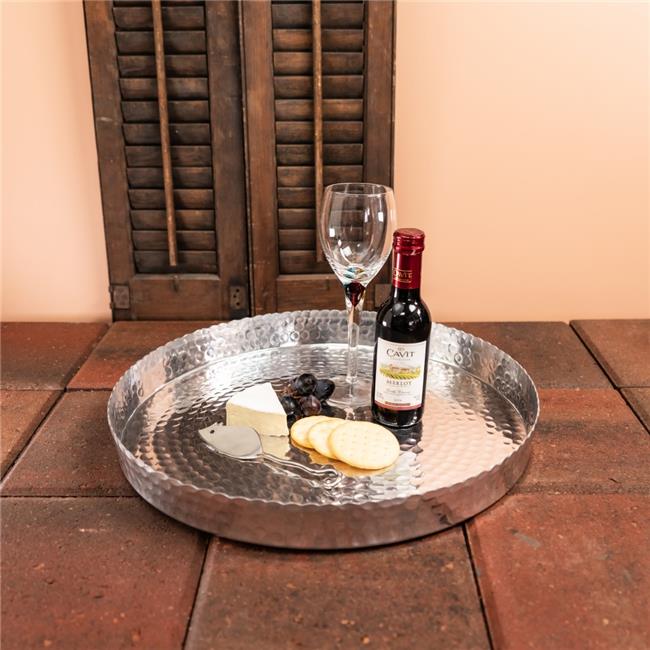 Handcrafted 13 in. Hammered Stainless Steel Round Tray - Walmart.com