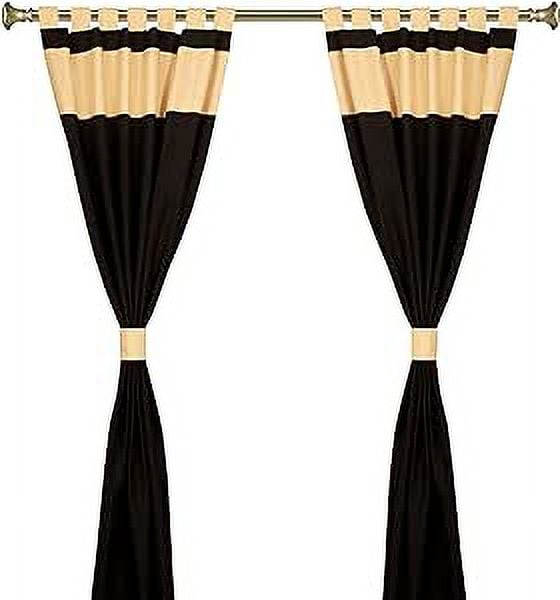 Handcrafted 4-Piece Blended Raw Silk Curtain - Two-Black Gold Tab Top ...