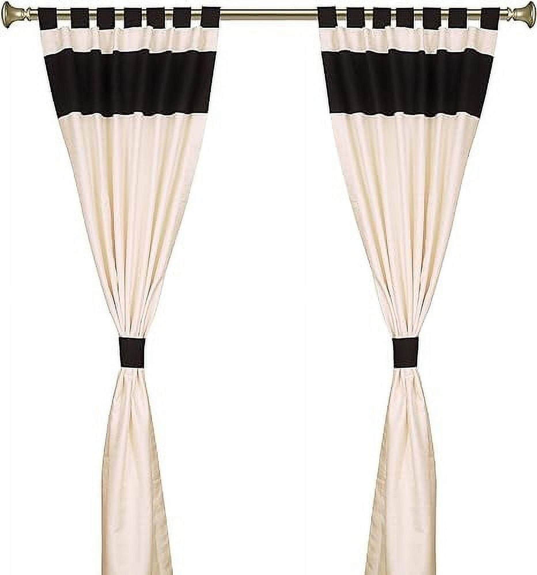Handcrafted 4-Piece Blended Raw Silk Curtain - Two-Tone Cream Black Tab ...