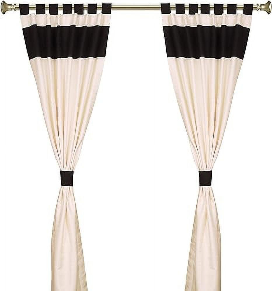 Handcrafted 4-Piece Blended Raw Silk Curtain- Two-Tone Cream Black Tab ...