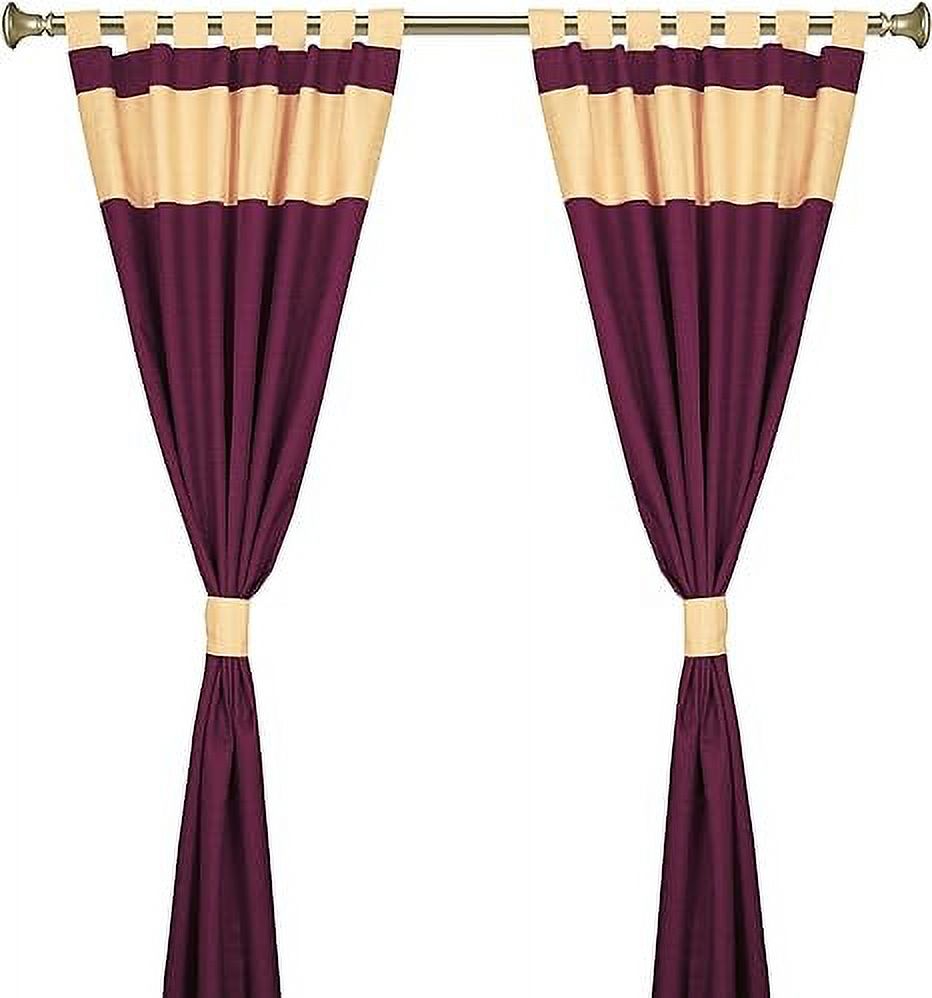 Handcrafted 4-Piece Blended Raw Silk Curtain - Two-Tone Maroon Gold Tab ...