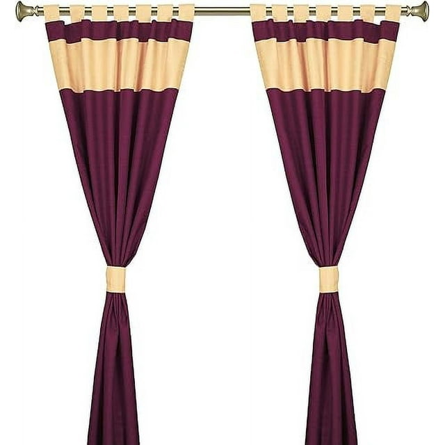 Handcrafted 4-Piece Blended Raw Silk Curtain - Two-Tone Maroon Gold Tab ...