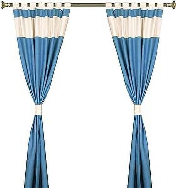 Handcrafted 4-Piece Blended Raw Silk Curtain - Two-Tone Turquoise Cream ...