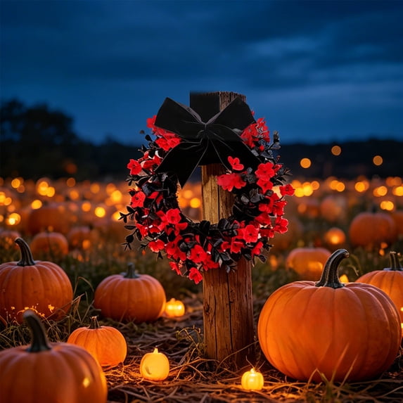 Handcrafted Artificial Floral Fall Wreath with Velvet Bow Hanging ...