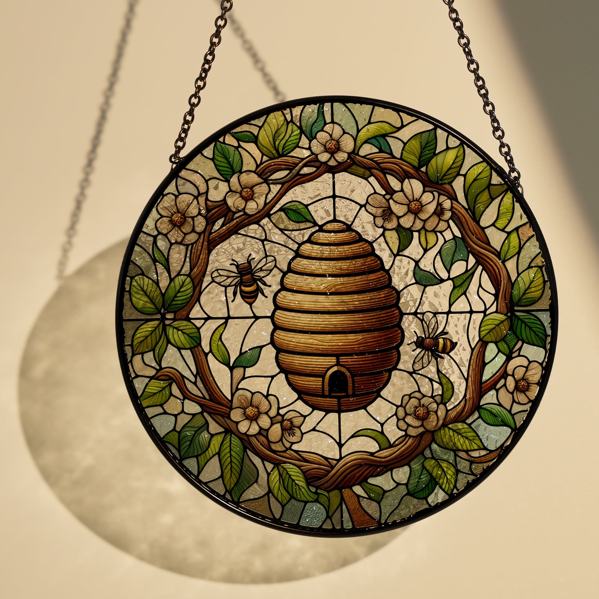 Handcrafted Beehive and Cherry Blossom Glass Suncatcher - Stunning ...