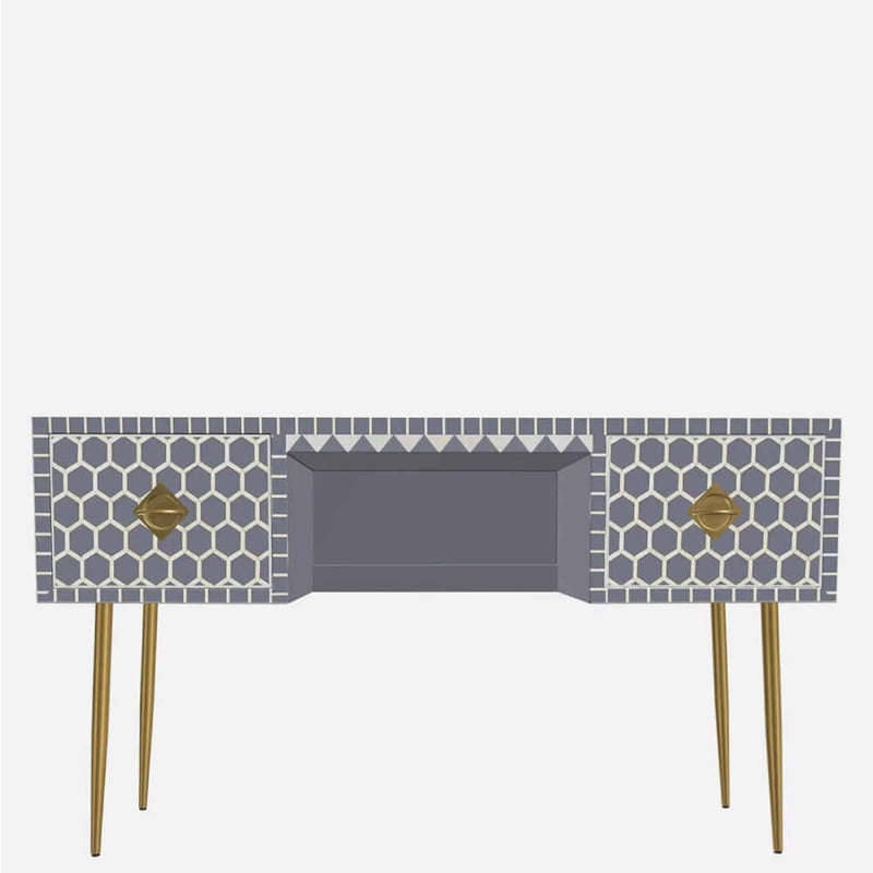 Handcrafted Bone Inlay Console Table – Multicolor Stripes & Brass Legs ...