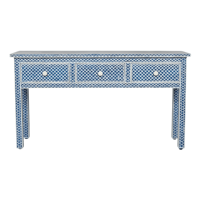 Handcrafted Bone Inlay Console Table – Vibrant Multicolor Stripes ...