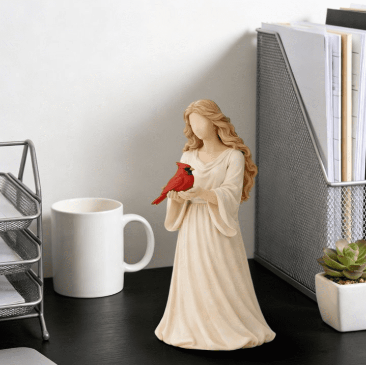 Handcrafted Cardinal & Angel Memorial Statue – Serene Ivory Resin ...