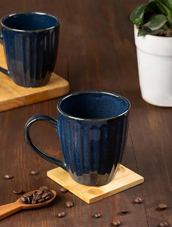Handcrafted Ceramic Peripheral Glam Blue Coffee Mug Set of 2 Ceramic ...
