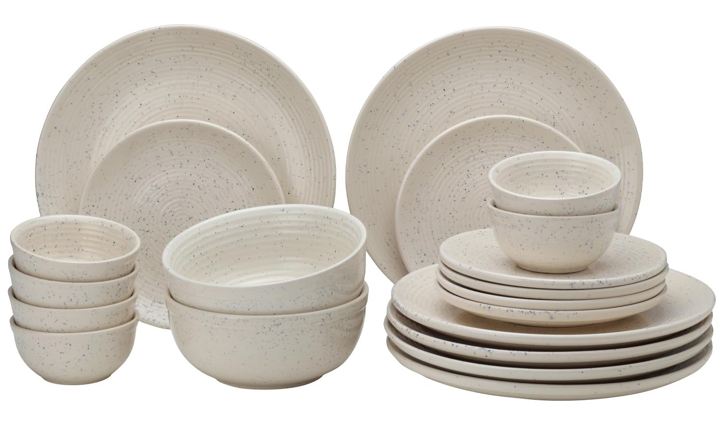 Handcrafted Ceramic Stoneware Dinner Set Of 20 Pieces With Serving Bowls Set, Ivory White | 6 ...
