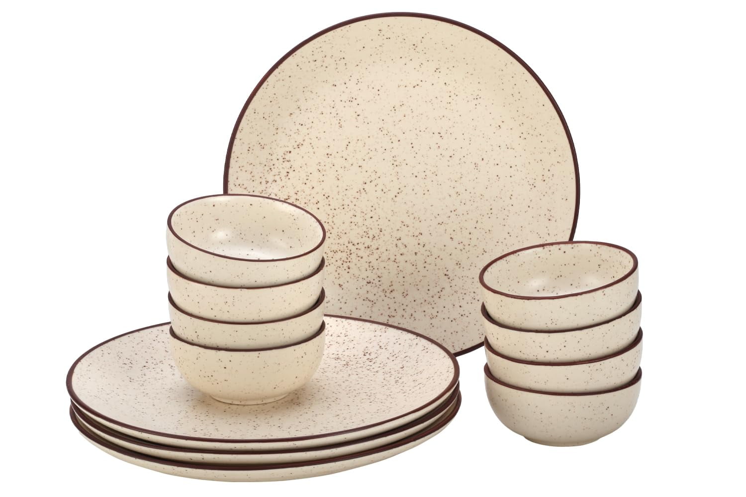 Handcrafted Ceramic Stoneware Dinner Set - Pack Of 12 Pcs, Beige ...