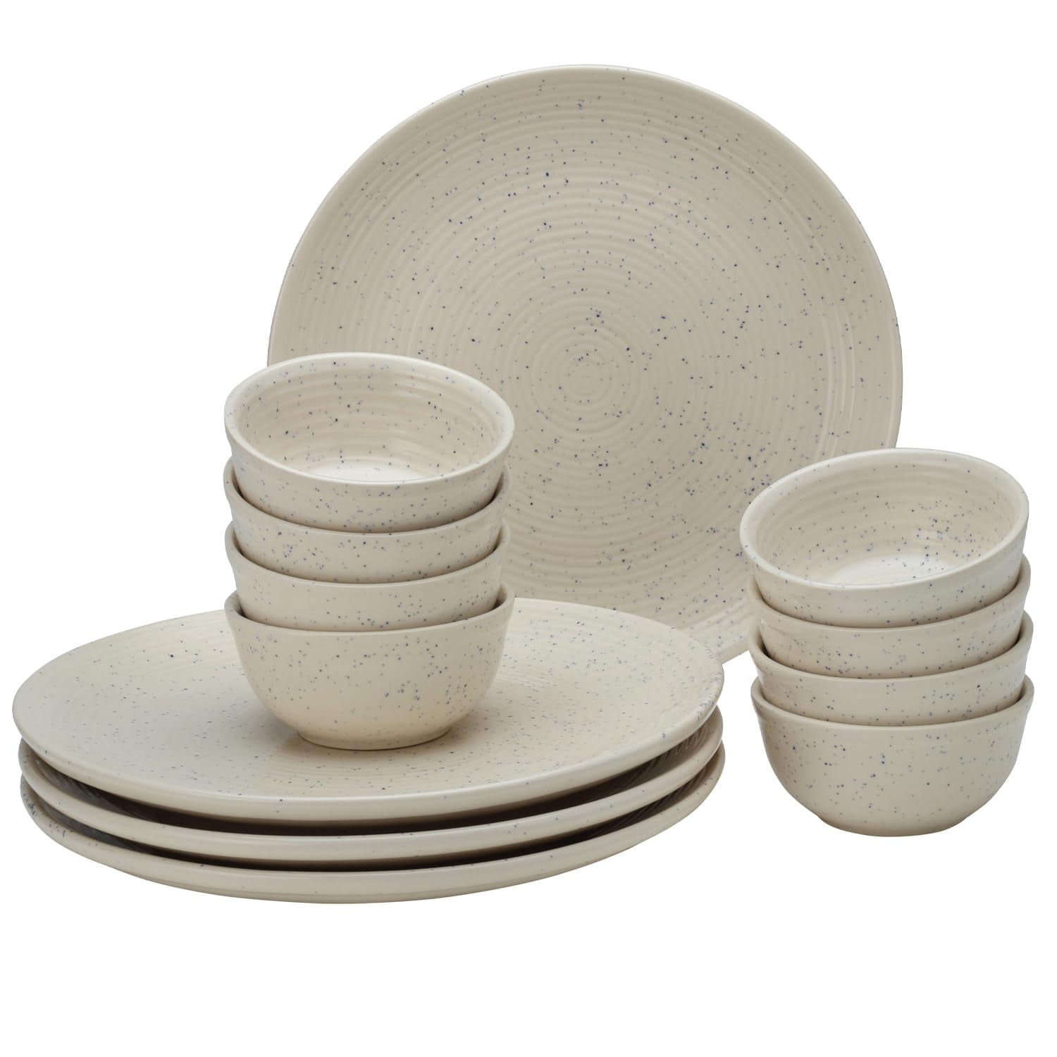 Handcrafted Ceramic Stoneware Dinner Set - Pack Of 12 Pcs, Ivory White ...