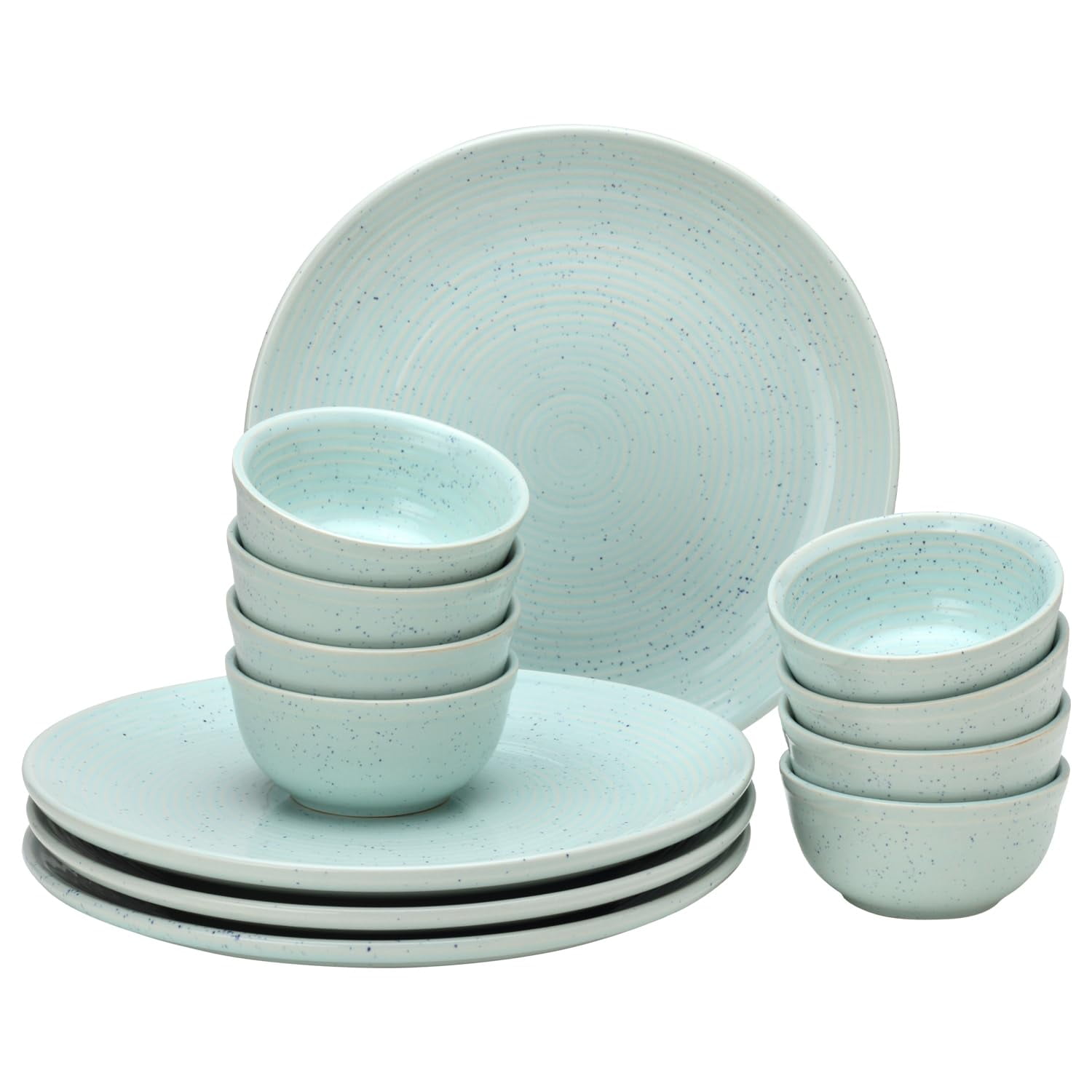 Handcrafted Ceramic Stoneware Dinner Set - Pack Of 12 Pcs, Mint Green ...