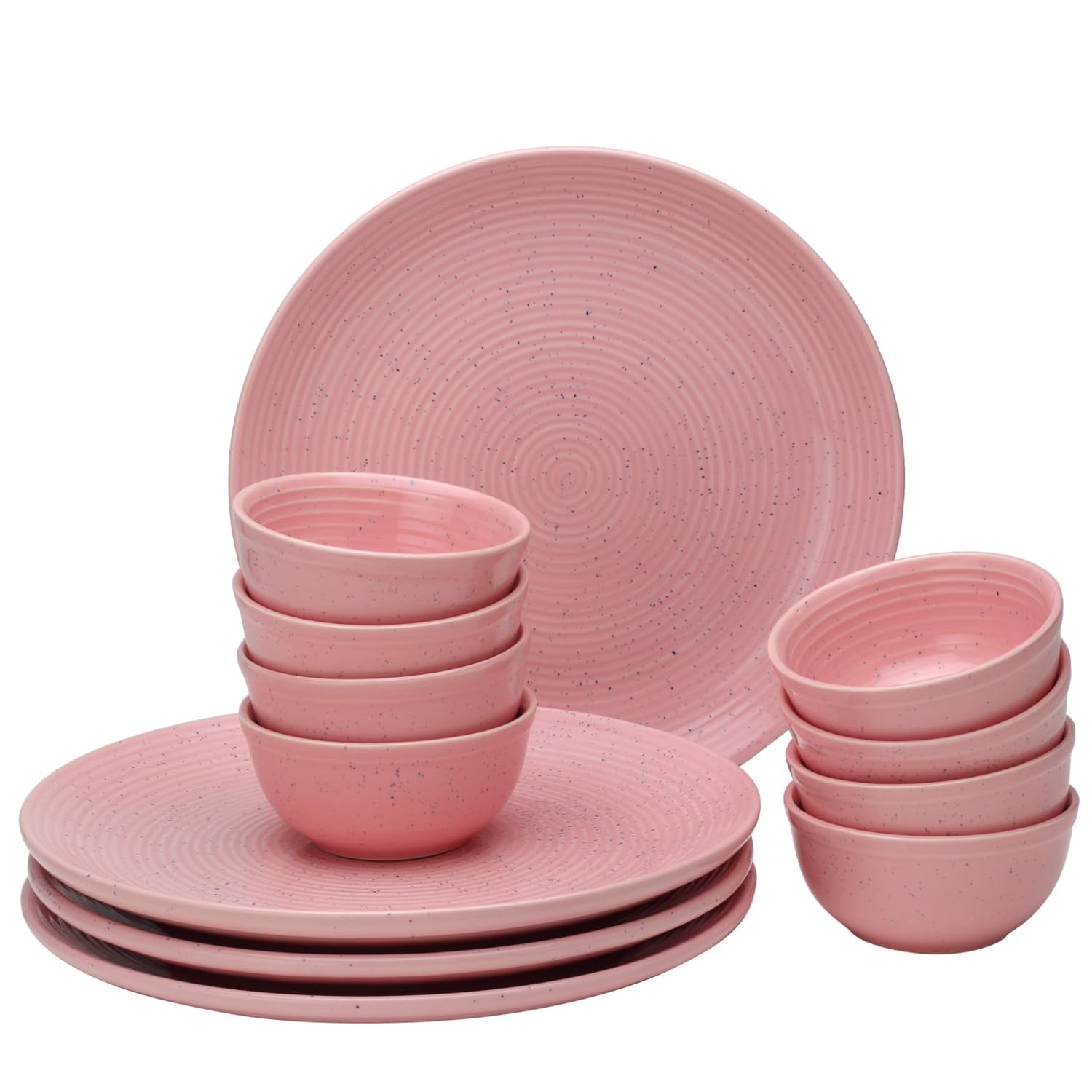 Handcrafted Ceramic Stoneware Dinner Set - Pack Of 12 Pcs, Pastel Pink ...