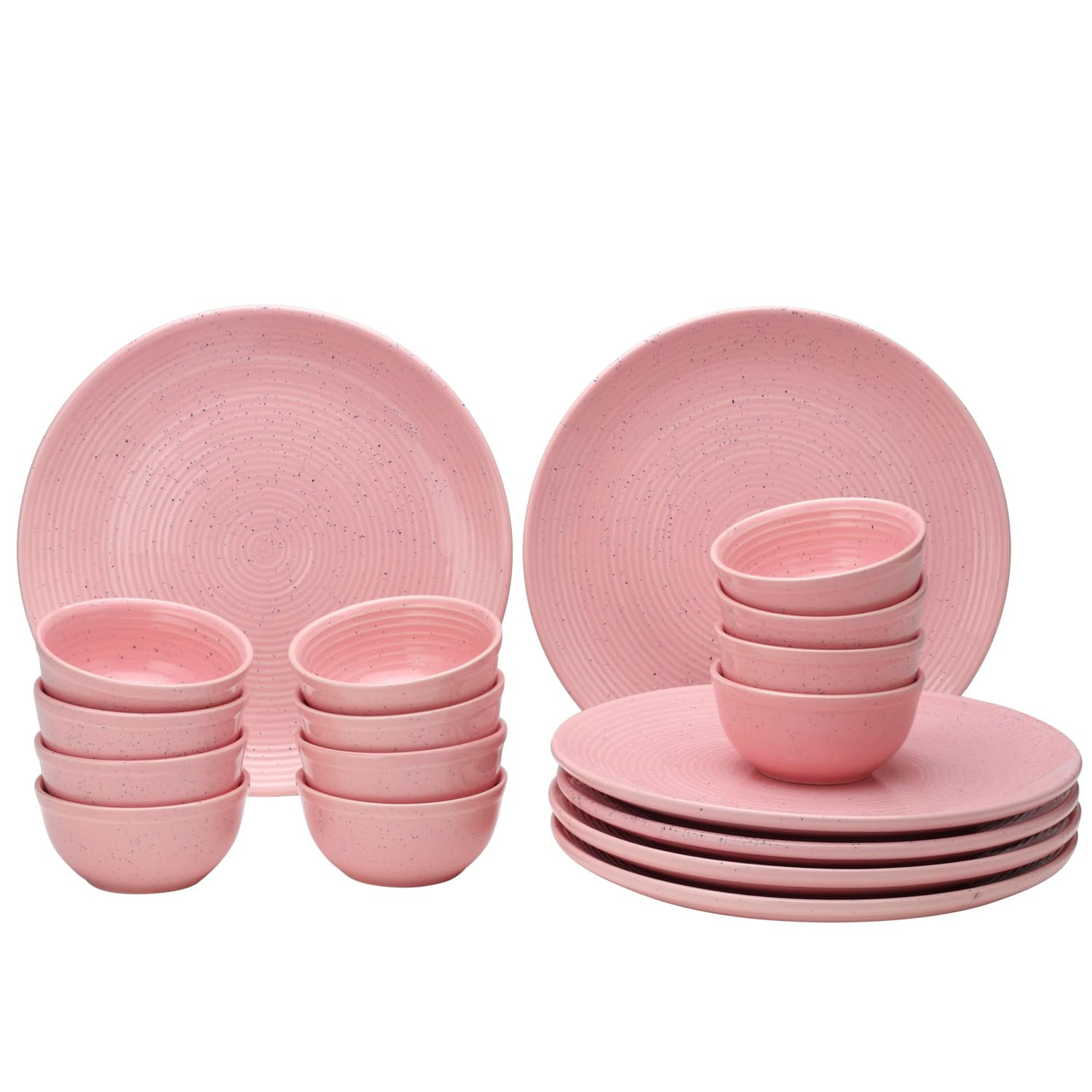 Handcrafted Ceramic Stoneware Dinner Set - Pack Of 18 Pcs, Pastel Pink ...