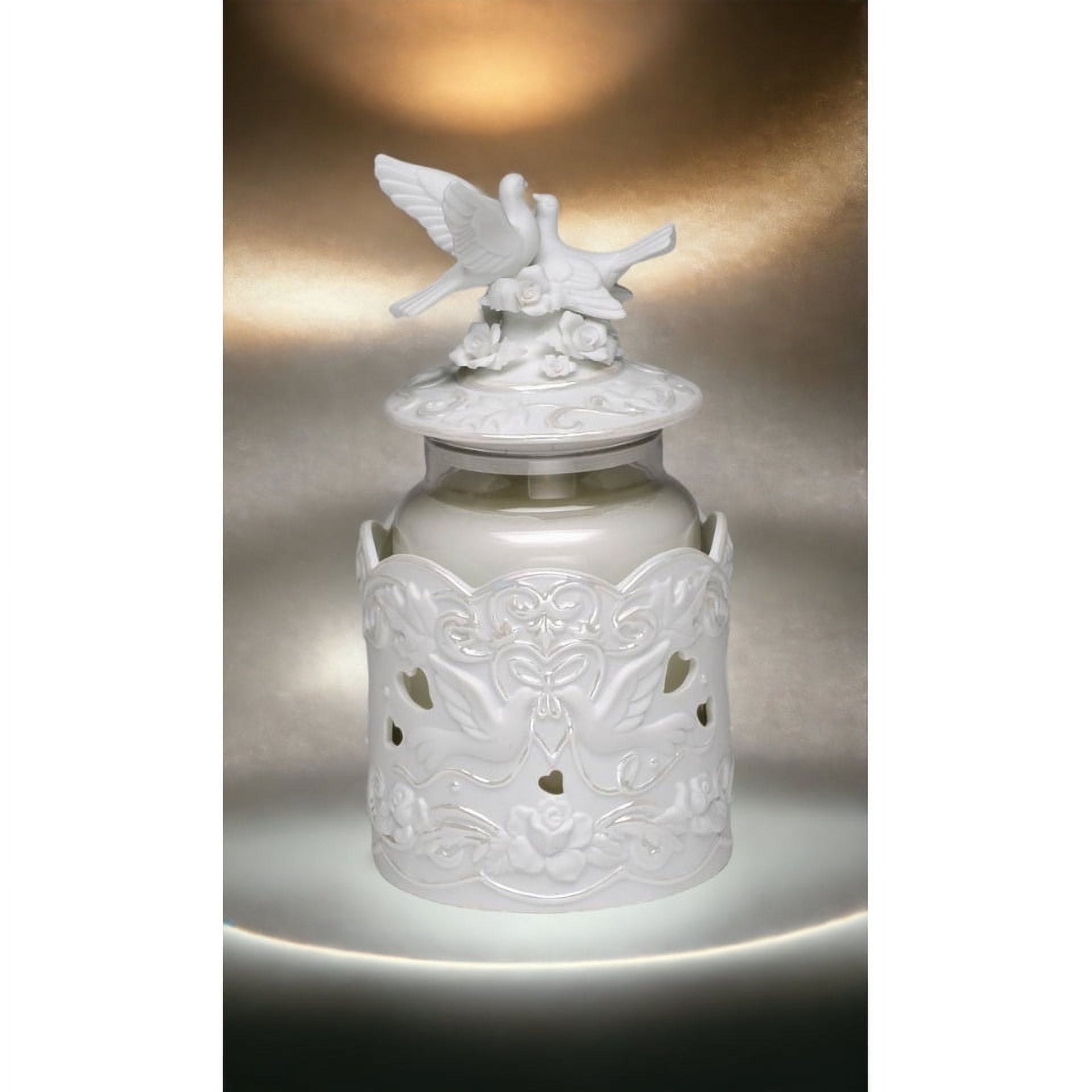 Handcrafted Ceramic White Doves Candle Jar Holder 4.75In Wedding ...