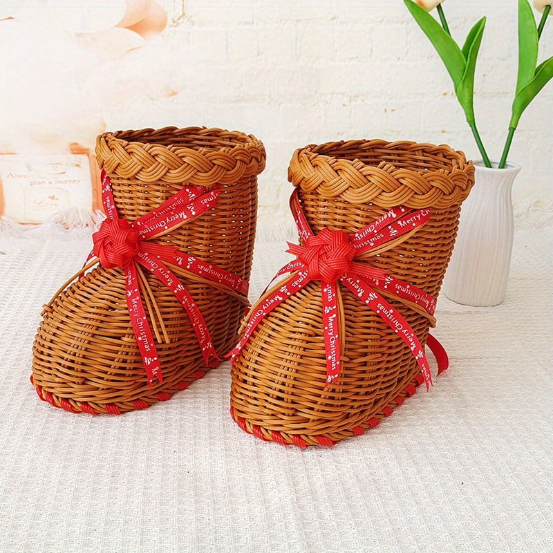 Handcrafted Christmas Boot-Shaped Woven Basket - Perfect for Snacks ...