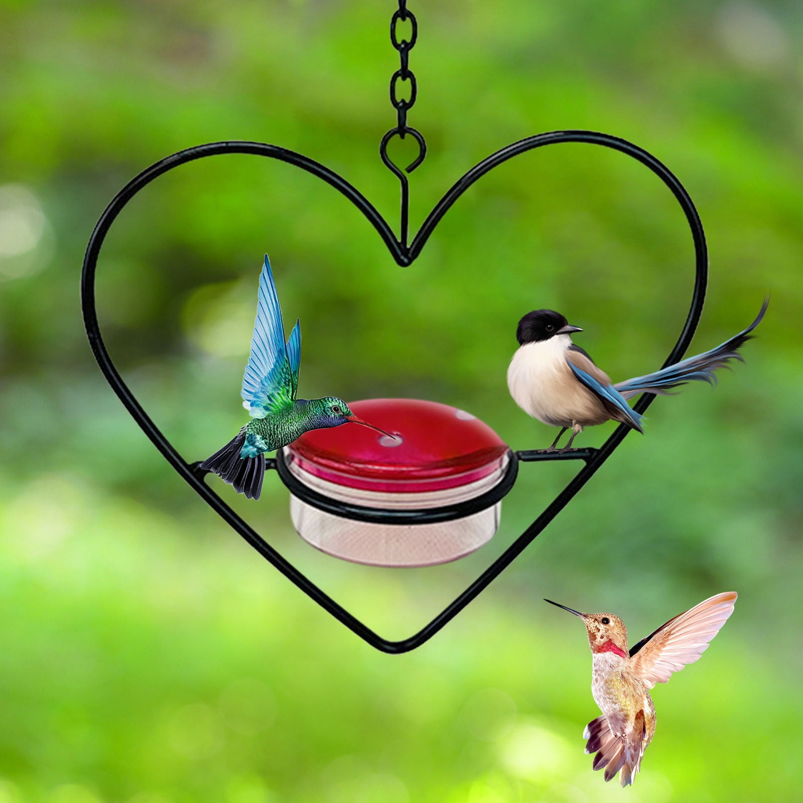 Handcrafted Circular Hanging Metal Hummingbird Feeder With Red Bowl For Garden Backyard Outdoor ...