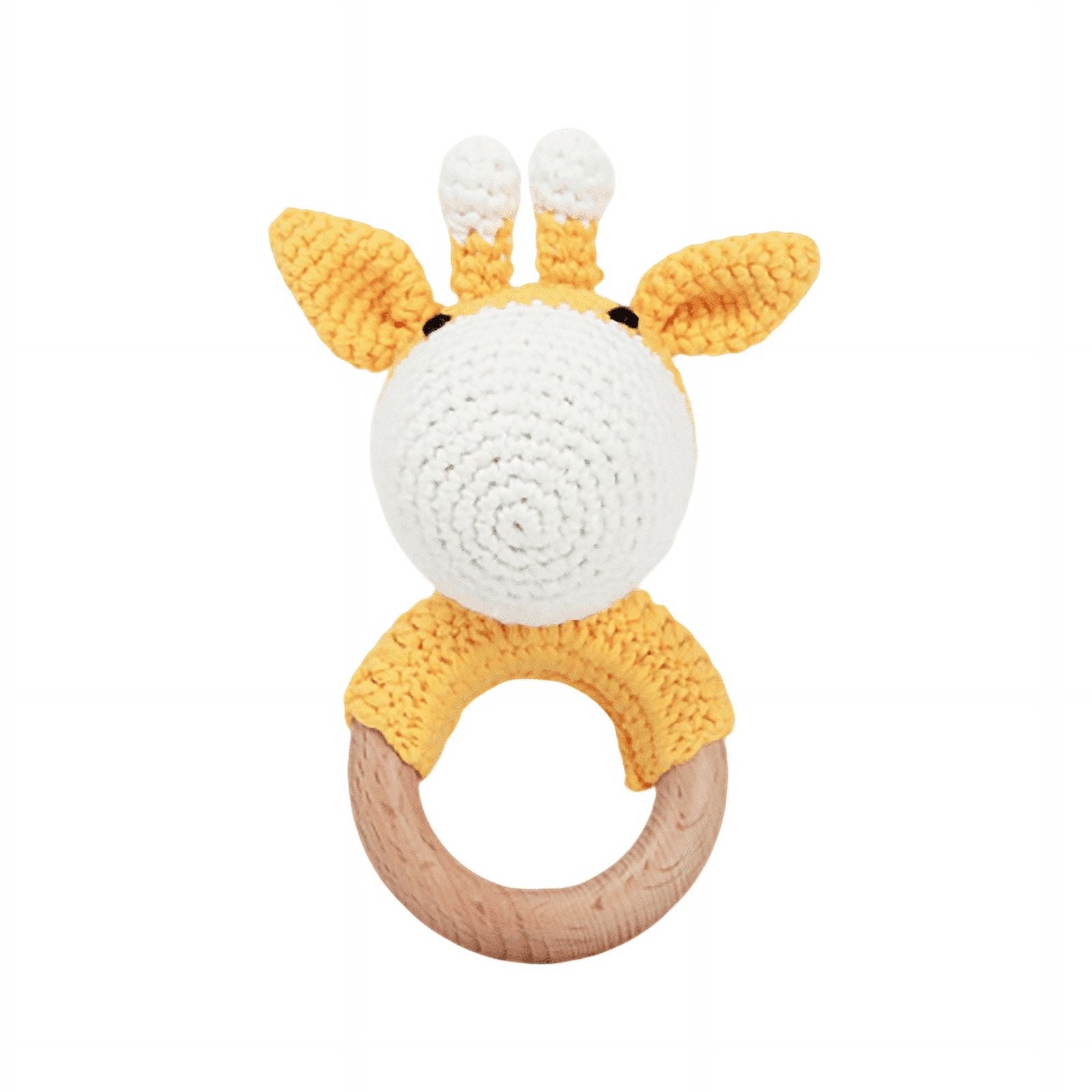 Giraffe Wooden Baby Rattle with Wooden Teething Ring, Handcrafted ...