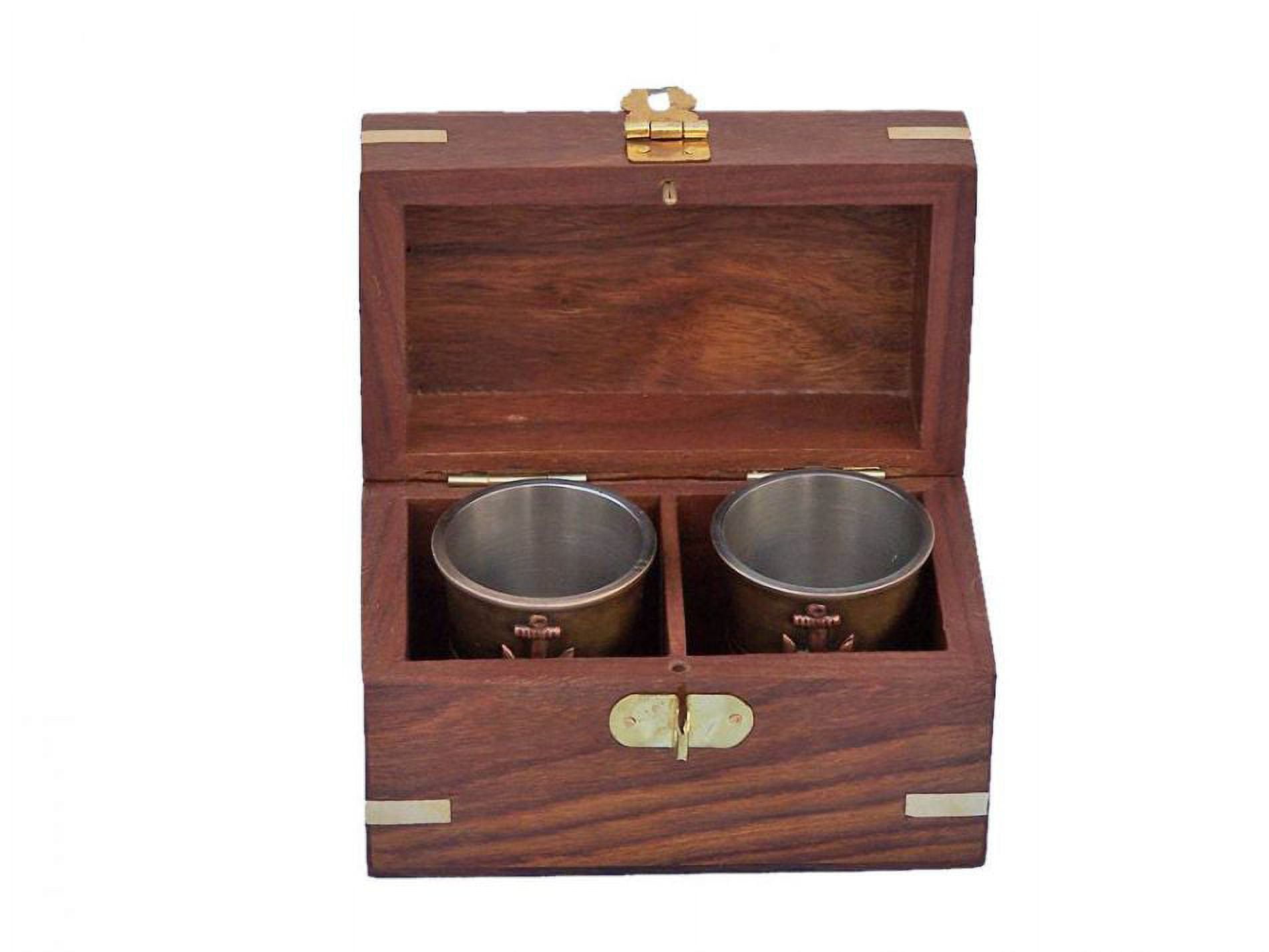 Handcrafted Decor Antique Brass Anchor Shot Glasses with Rosewood Box ...