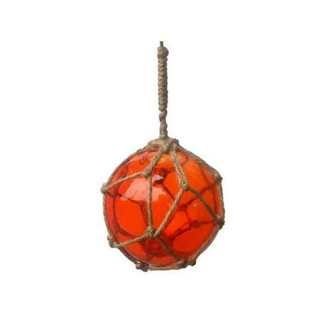 Handcrafted Decor Orange Japanese Glass Ball Fishing Float with Brown ...