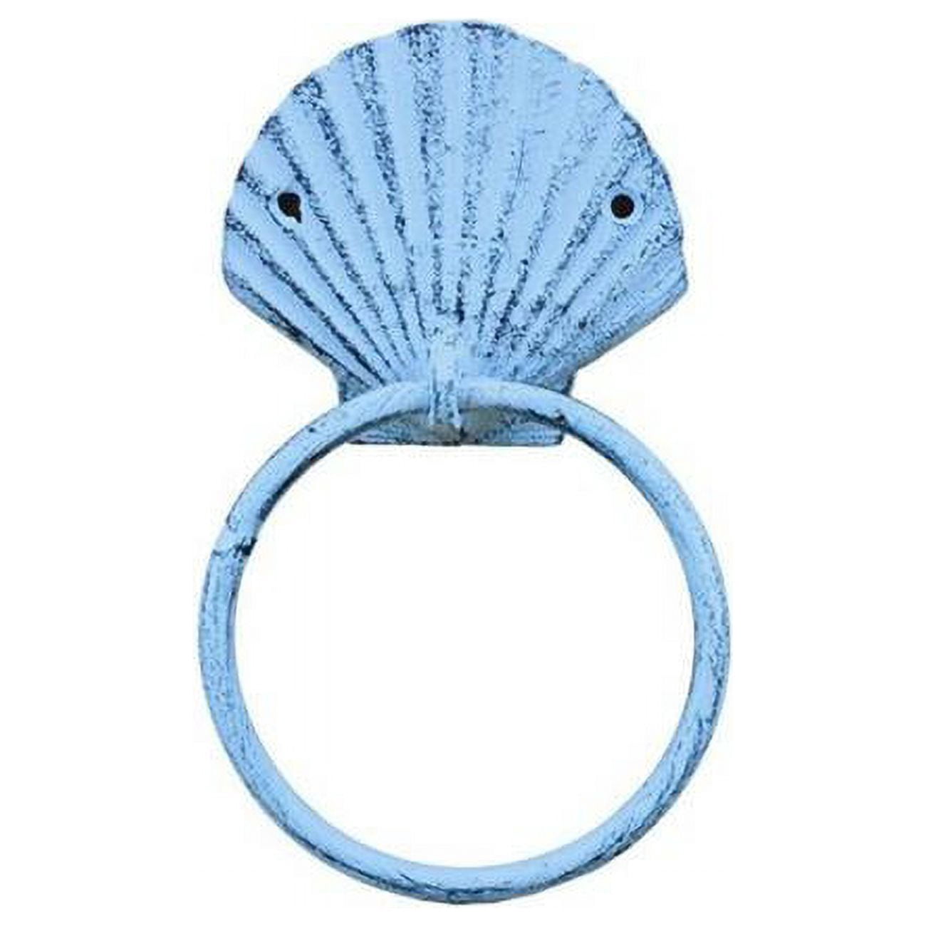 Handcrafted Decor Rustic Dark Blue Whitewashed Cast Iron Seashell Towel ...