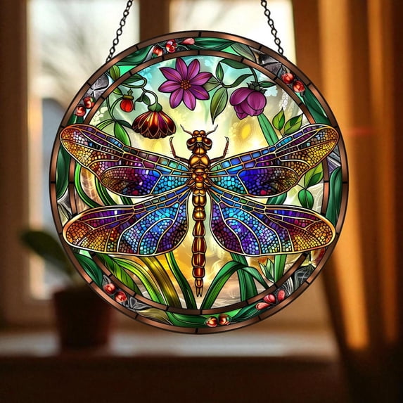 Handcrafted Dragonfly Suncatcher, Stained Glass Window Decor, Dragonfly ...