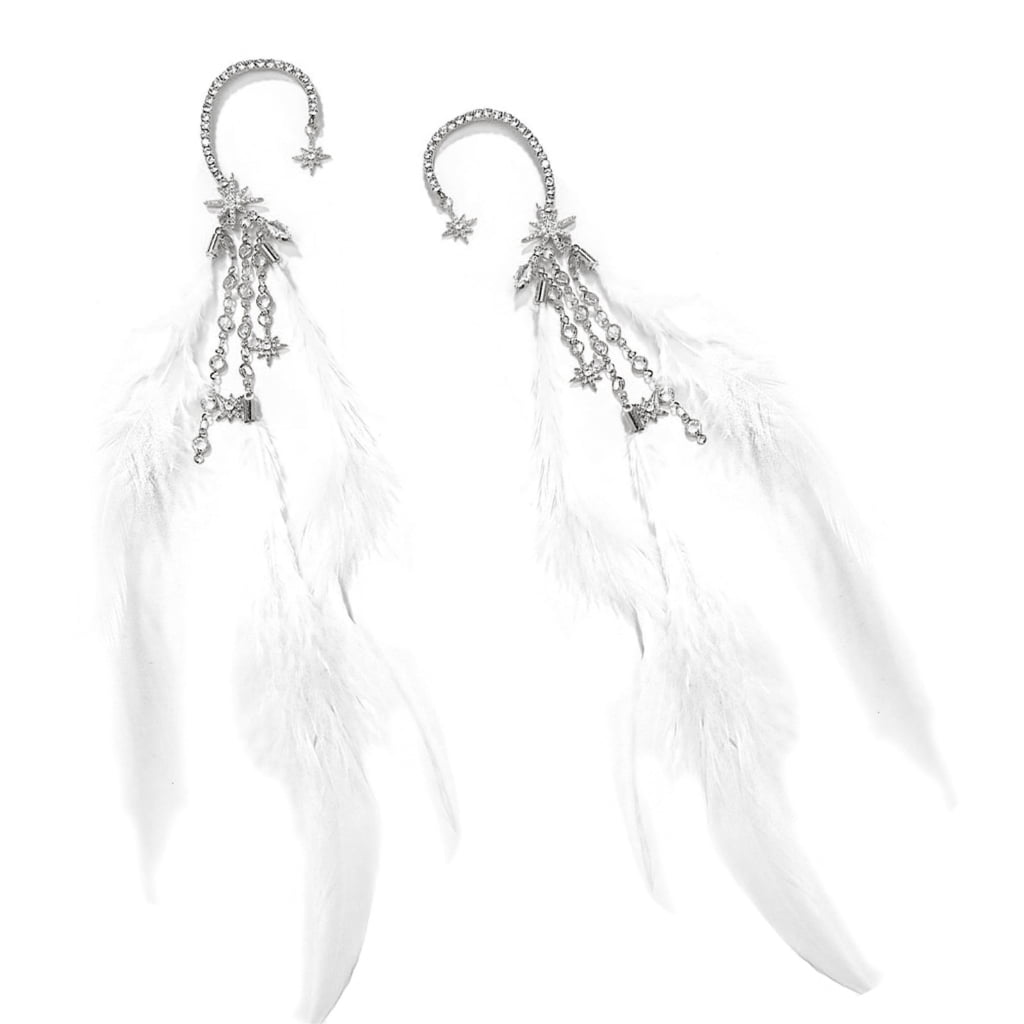 Handcrafted Drop Earrings with Rhinestones Star Chain Stylish Ear Cuff ...