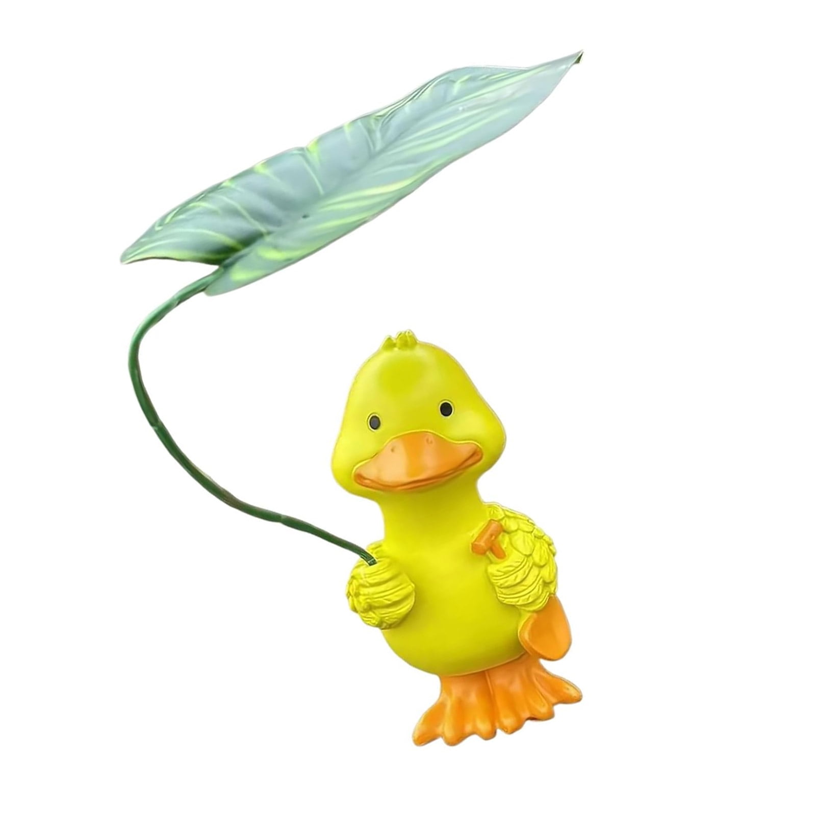 Handcrafted Duck Figurine Holding Leaf Canopy Weatherproof Resin Statue ...