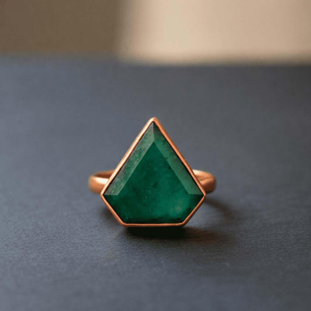 Handcrafted Emerald Ring in Solid Pure Copper – Geometric Kite Gemstone ...