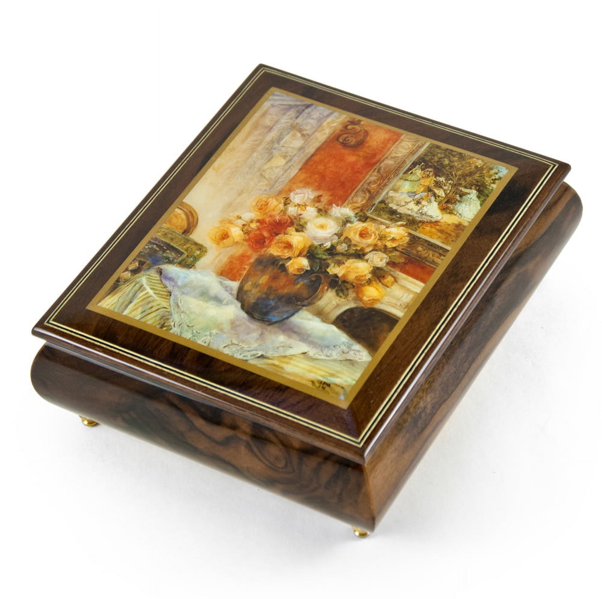 Handcrafted Ercolano Music Box with Painted Scene "Roses from Monet's ...