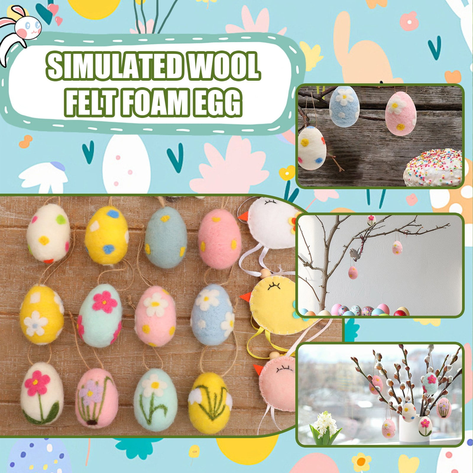 Handcrafted Felt Easter Eggs Set 12 Colorful Needle Felted Eggs with ...