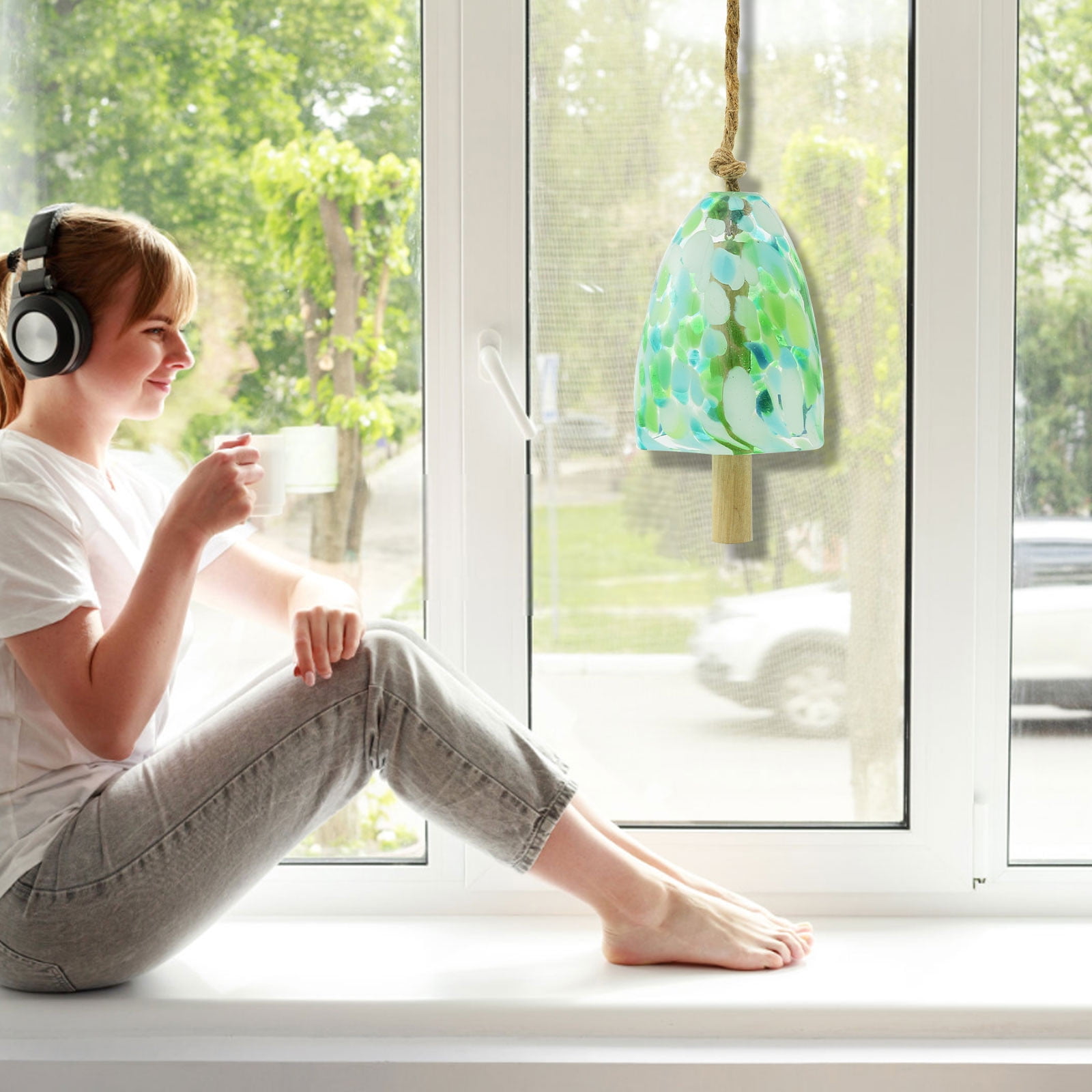 Handcrafted Glass Wind Chime with Wooden Beaters - Colorful Polka Dot ...