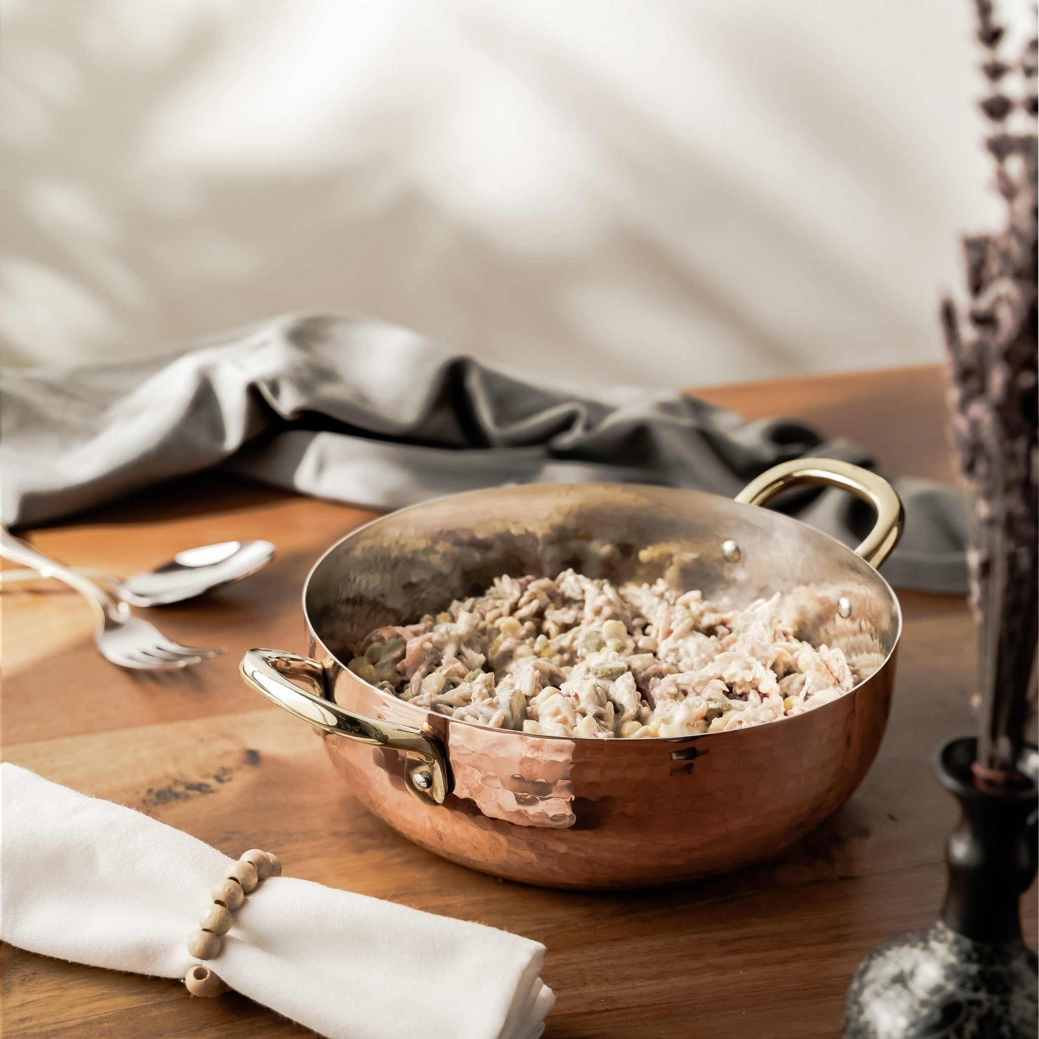 Handcrafted Hammered Deep Copper Cooking Pan Traditional Cookware with ...