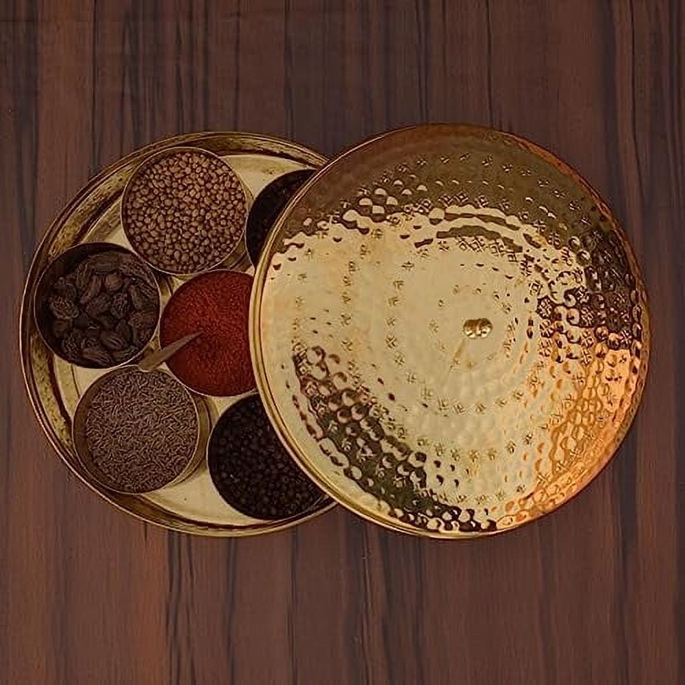 Handcrafted Indian Brass Spice Box Masala Container With 7 Compartments ...