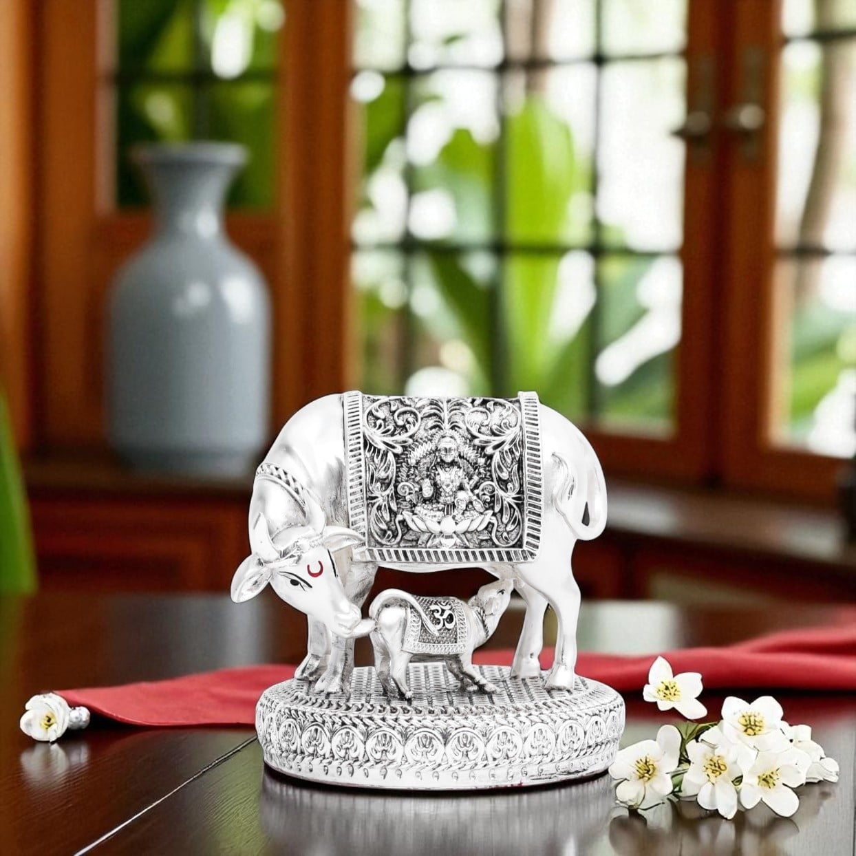 Handcrafted Kamdhenu Cow and Calf with Maha Lakshmi on Saddle ...