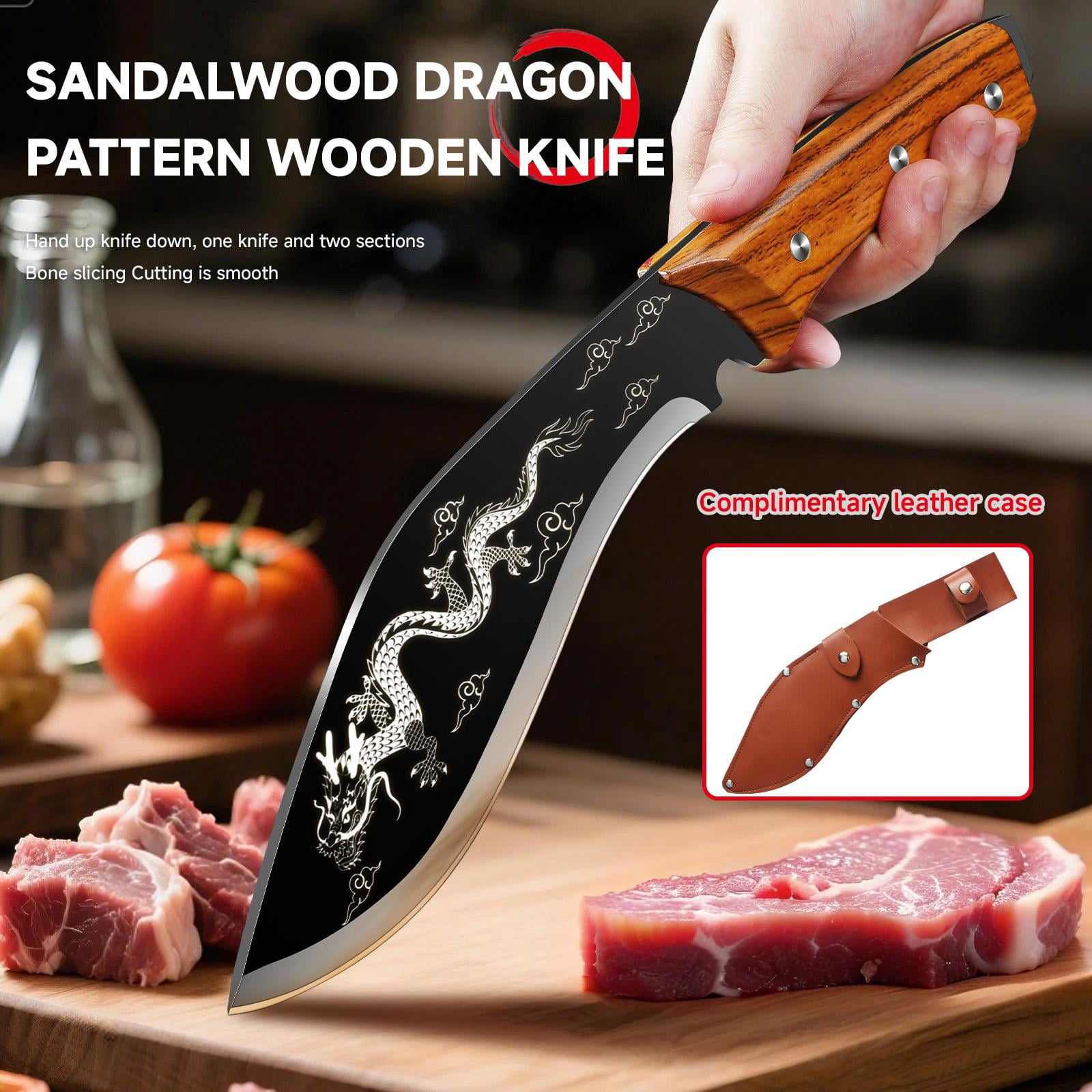 Handcrafted Kitchen Meat Cleaver with Leather Sheath- Stainless Steel ...