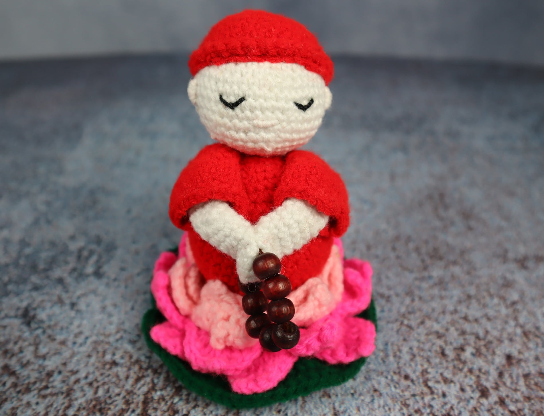 Handcrafted Knitted Buddha, Elegant Red Color Stuffed Monk Toy ...