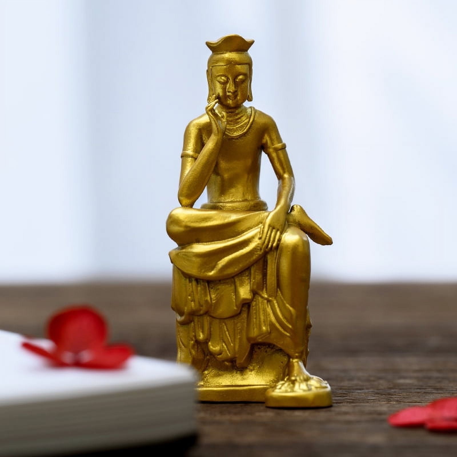 Handcrafted Maitreya Buddha Statue Golden Brass 2.60in Clarity & Peace Perfect Gift for Home ...