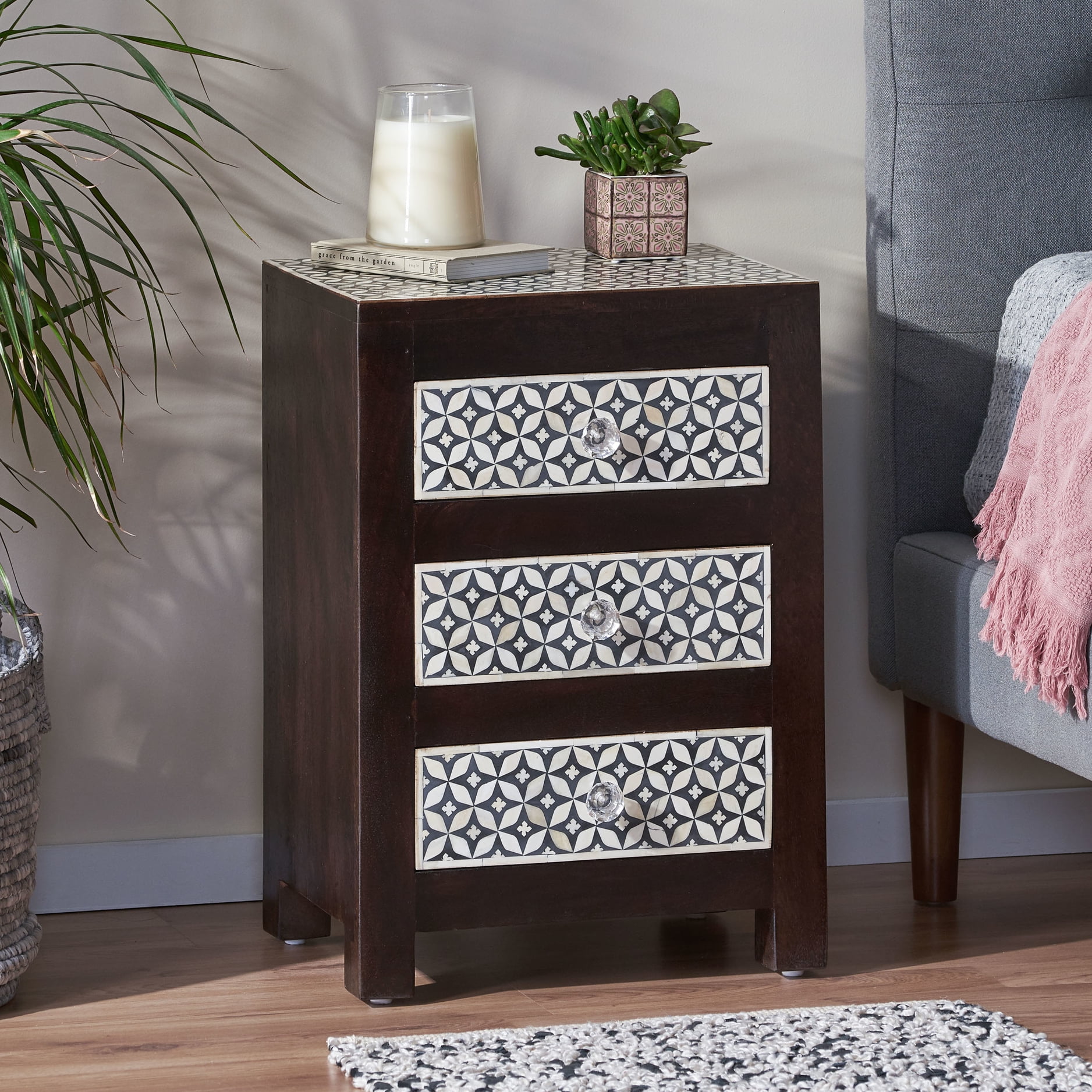 Handcrafted Mango Wood Nightstand - Exotic Accents Black + Dark Walnut ...