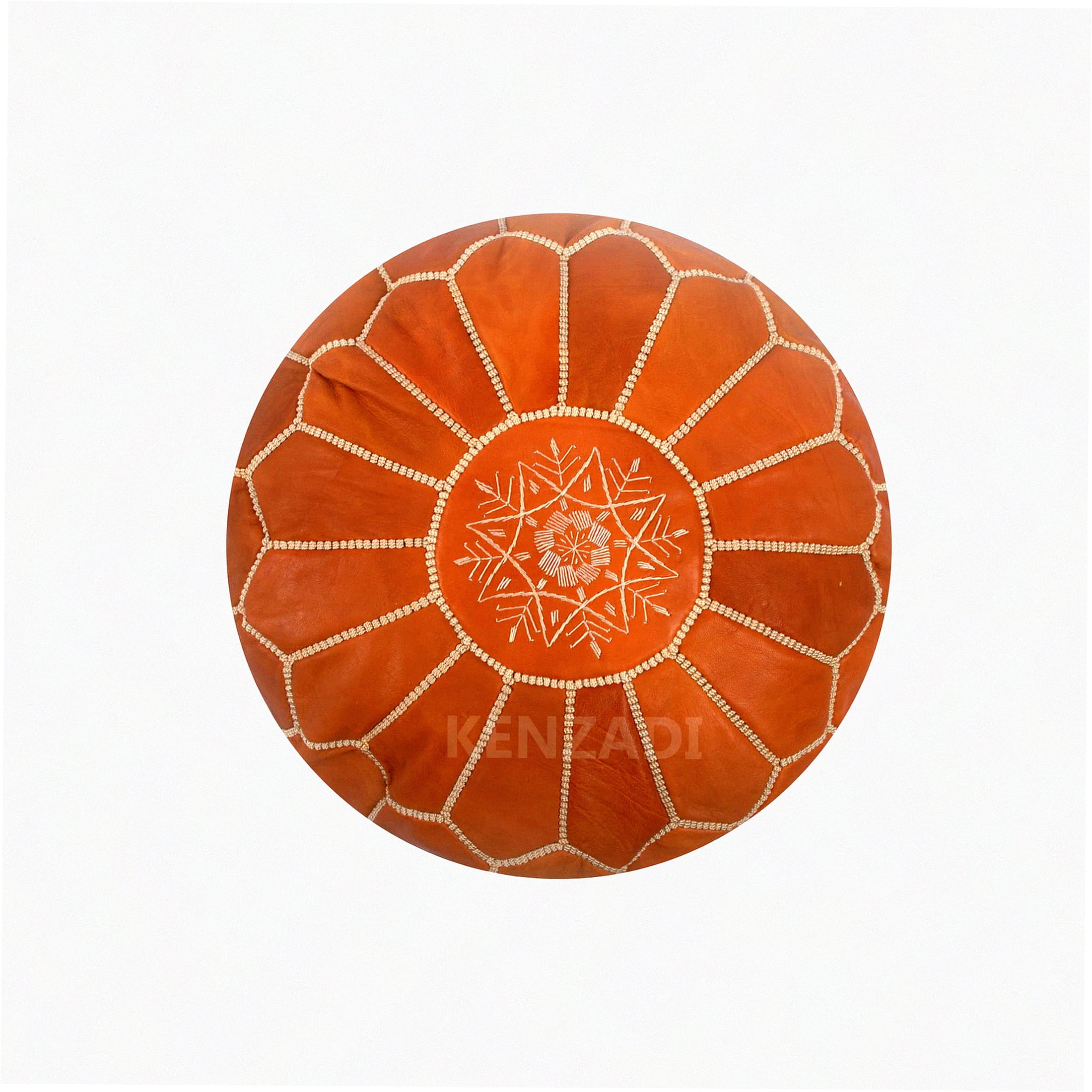 Handcrafted Marrakech Leather Pouf Cover - Tan, Moroccan Artisan ...