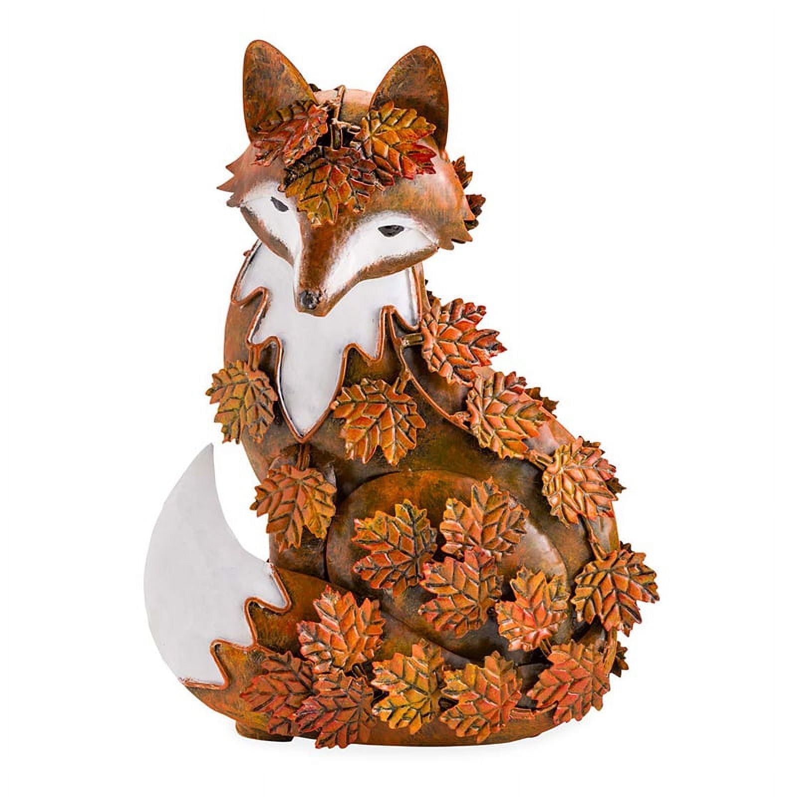 Handcrafted Metal Fox Sculpture Draped in Fall Leaves - Walmart.com