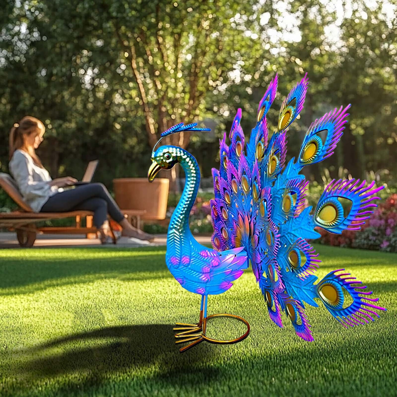 Handcrafted Metal Peacock Garden Statue - Elegant Outdoor Decor, Unique ...