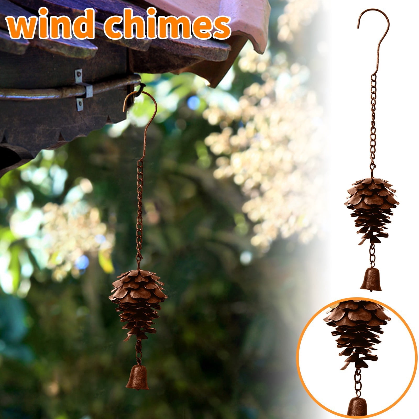 Handcrafted Metal Pinecone Wind Chime with Hanging Chain and Bell ...