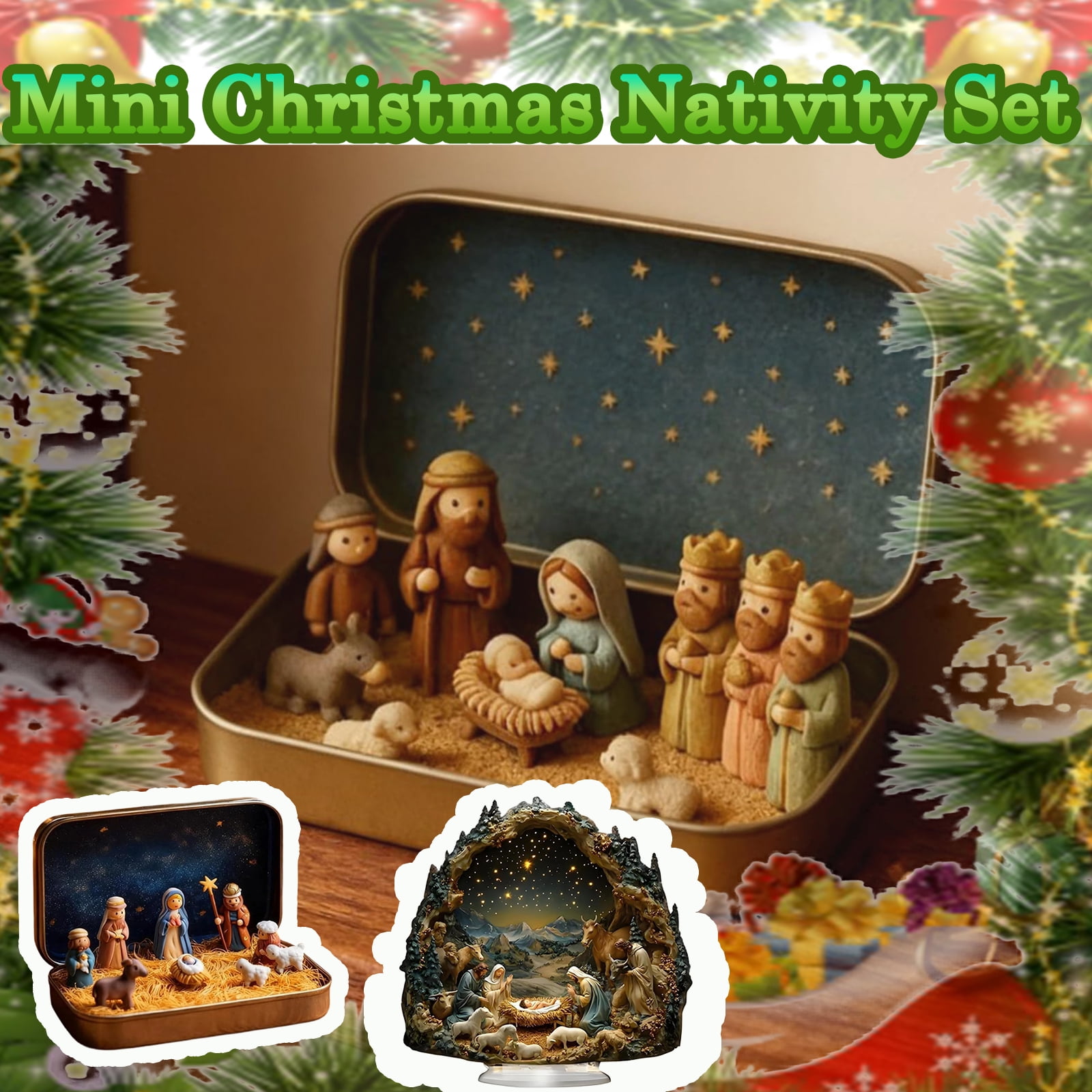 Handcrafted Mini Nativity Set in a Tin Box, Holy Family Figurines and ...