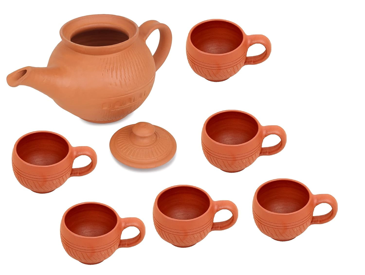 Handcrafted Mitti Clay Tea Kettle With Lid + Tea Cup Coffee Cup Set | Handmade Earthen Clay ...