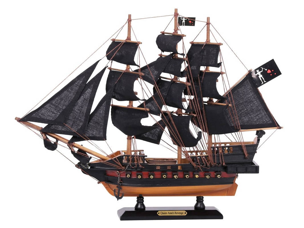 Handcrafted Model Ships 12 x 3 x 15 in. Wooden Blackbeards Queen Annes ...