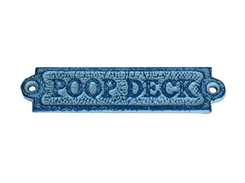 Hampton Nautical Rustic Light Blue Whitewashed Cast Iron Poop Deck Sign ...