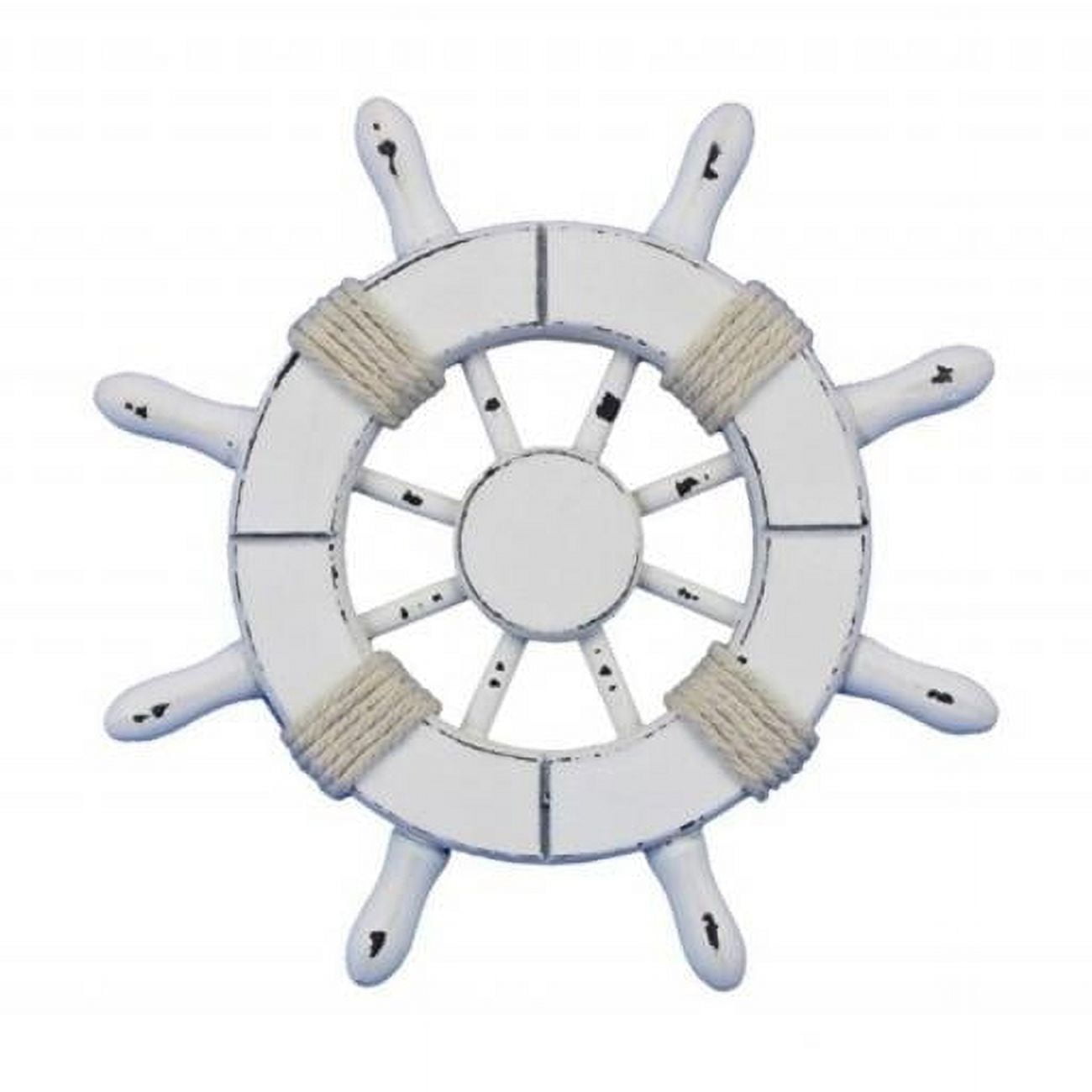 Handcrafted Model Ships 6 in. Rustic White Decorative Ship Wheel ...