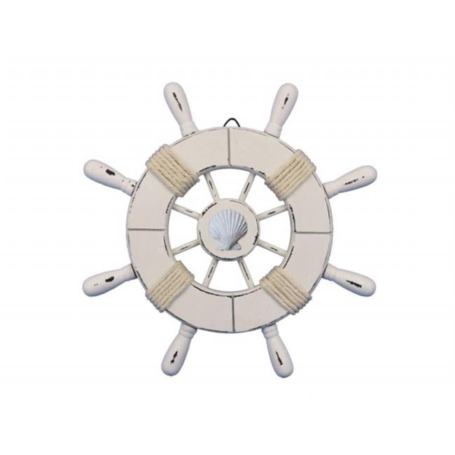 Handcrafted Model Ships 9 in. Rustic All White Decorative Ship Wheel ...